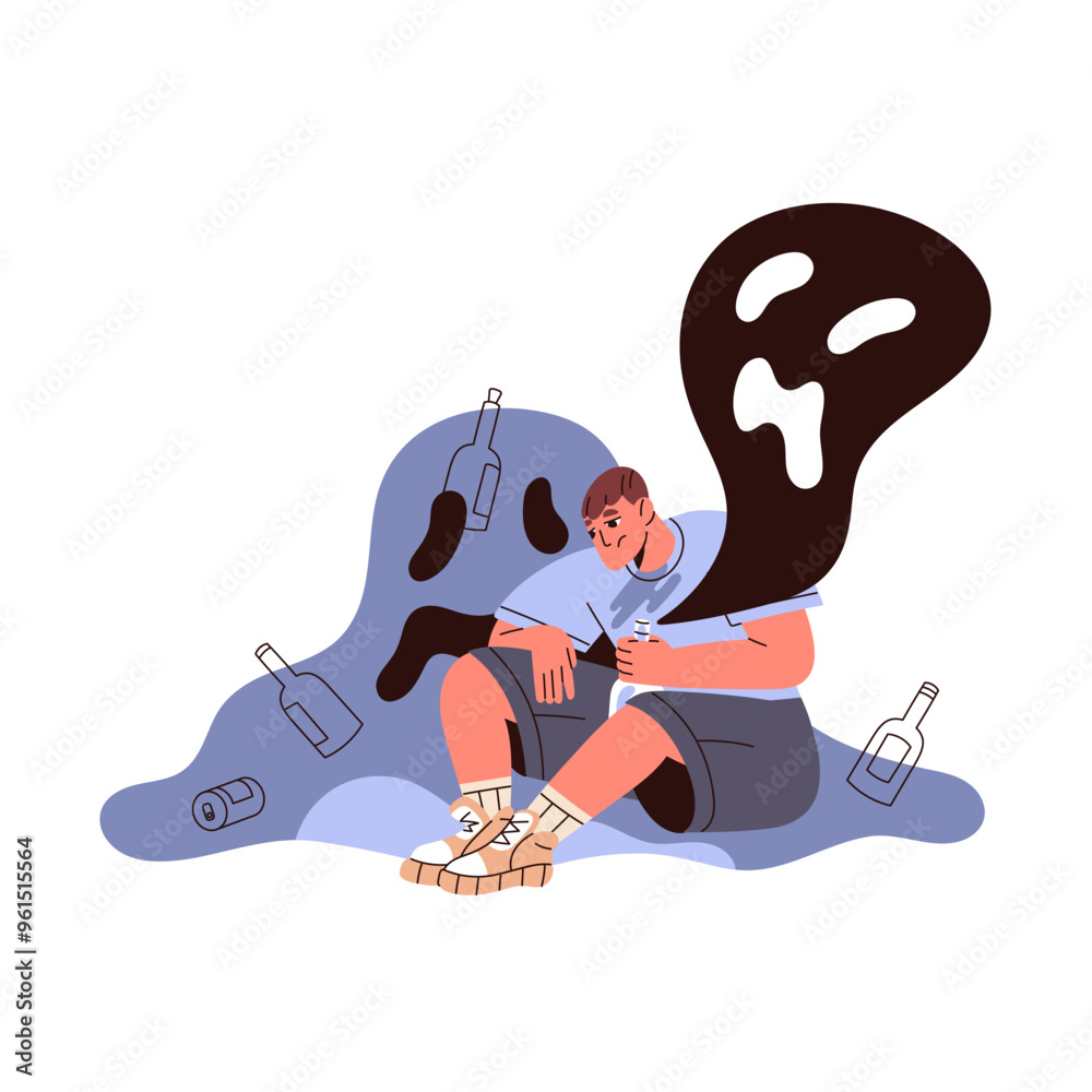 Alcohol addiction concept. Abuse of booze, intoxication, hangover ...