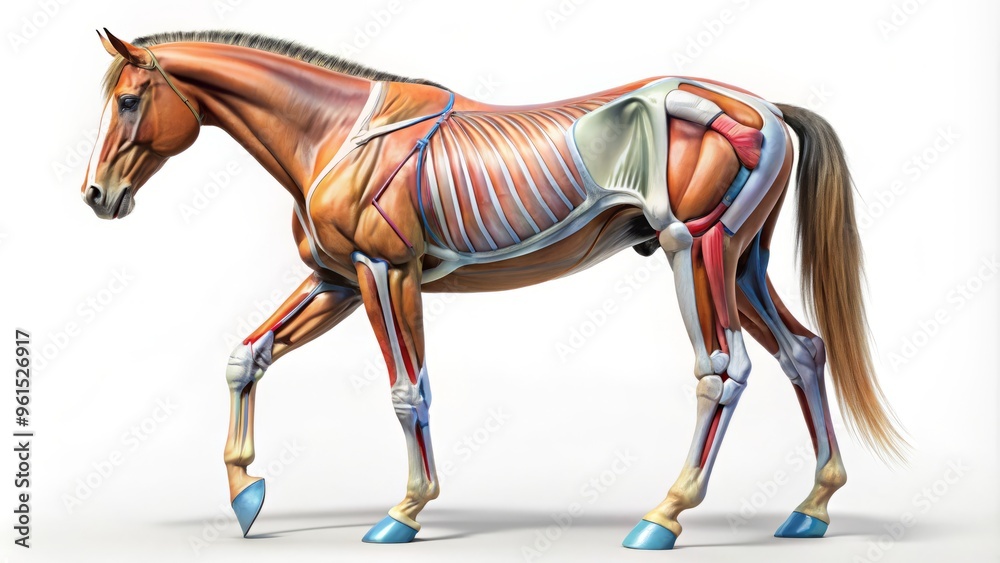 Detailed study of the equine leg, highlighting the structure and ...