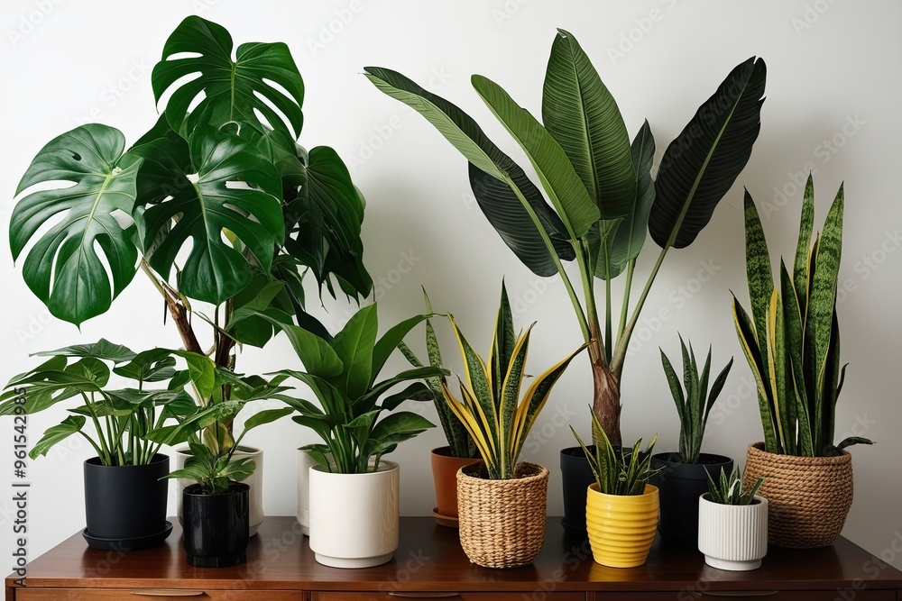 Diverse Collection of Tropical Plants Including Monstera Fiddle Leaf ...