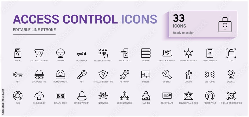Set of access control icons. House protection, smart house icon ...