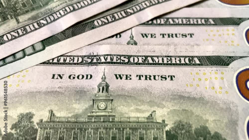 Colorful background backdrop of cash US dollar banknotes spread out on ...