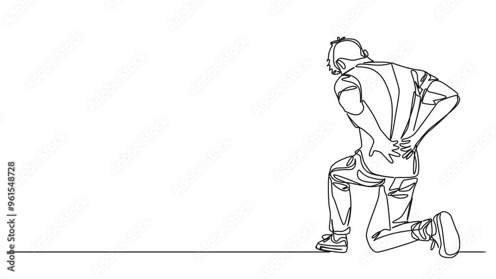 animated continuous single line drawing of man kneeling on floor ...