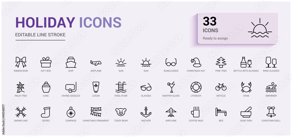 Set of holidays icons. Thin linear style icons Pack. Outline icon ...