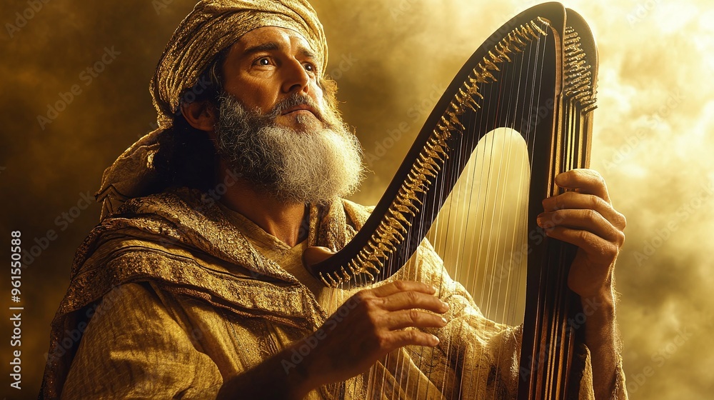King David playing a harp, biblical character. Stock Illustration ...