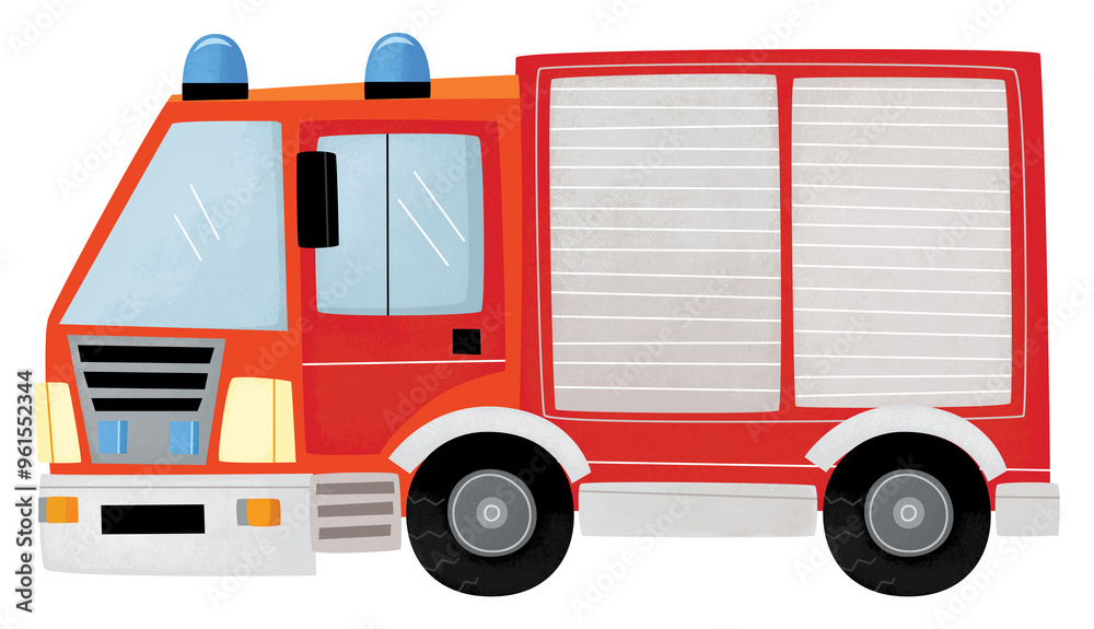 cartoon scene with firetruck fire brigade car heavy duty truck isolated ...
