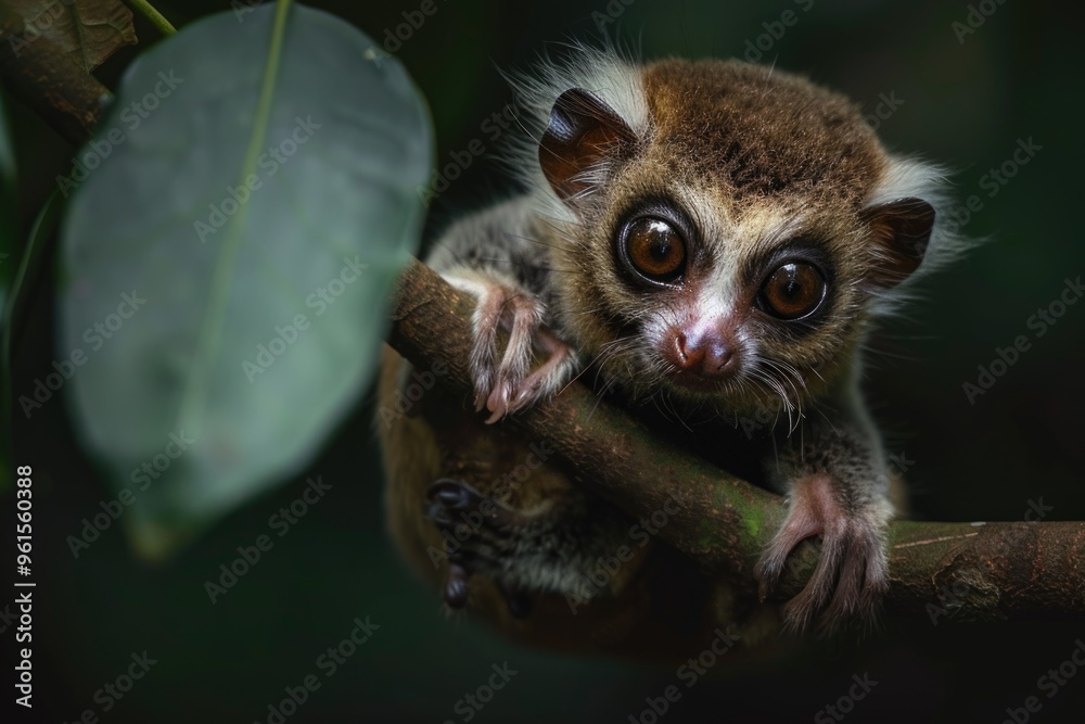 Pygmy slow loris in southeast asian rainforest habitat wildlife ...