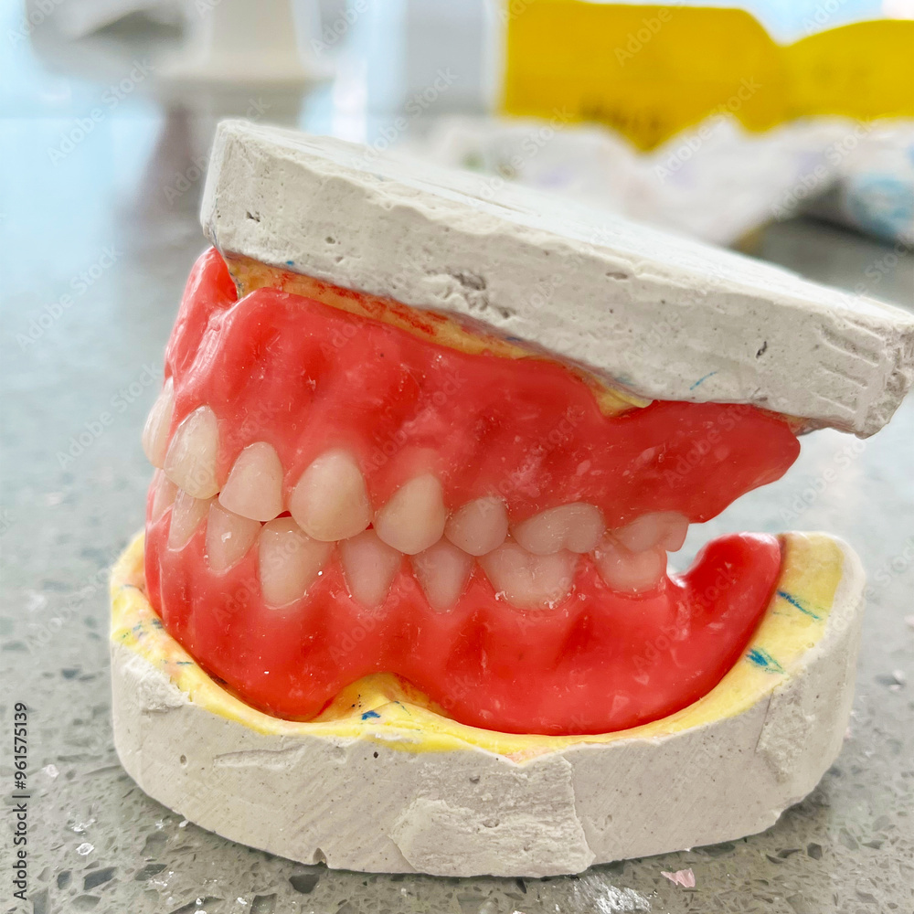 Tooth model make from candle and plaster. Teeth model isolated on white ...