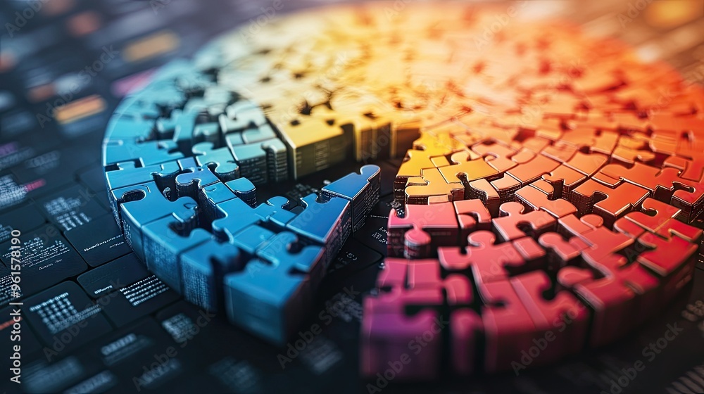 3D pie chart made of puzzle pieces, with each piece slightly lifted ...