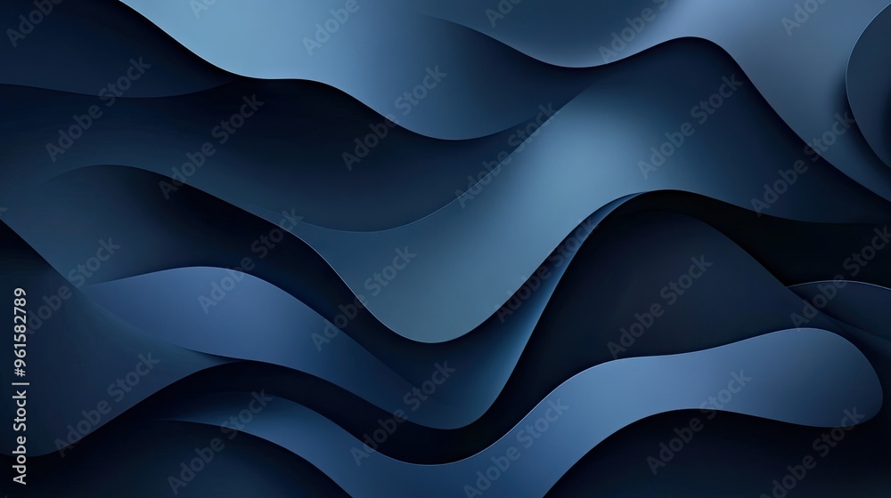 Abstract blue background with overlapping wave shapes, blending light ...