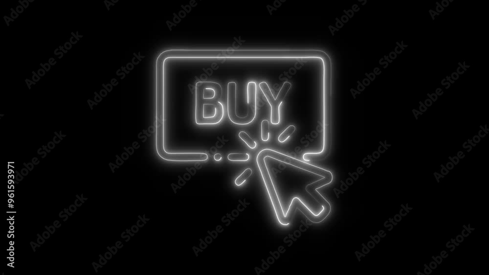Neon Buy Button Icon Video HD - Glowing Buy Symbol with Click Cursor on ...