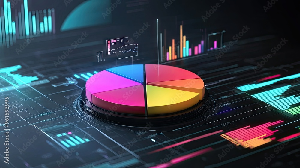 Interactive 3D pie chart with floating labels and percentages, digital ...
