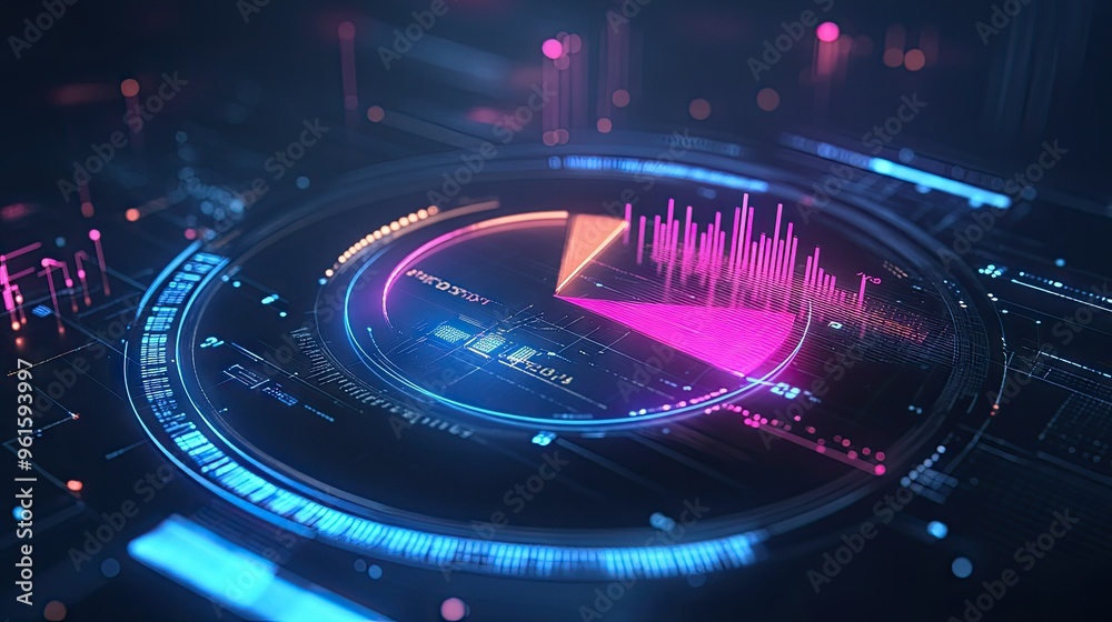 Interactive 3D pie chart with floating labels and percentages, digital ...