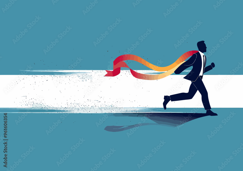 Business Leader Crossing Finish Line in Race Concept Vector, Success ...