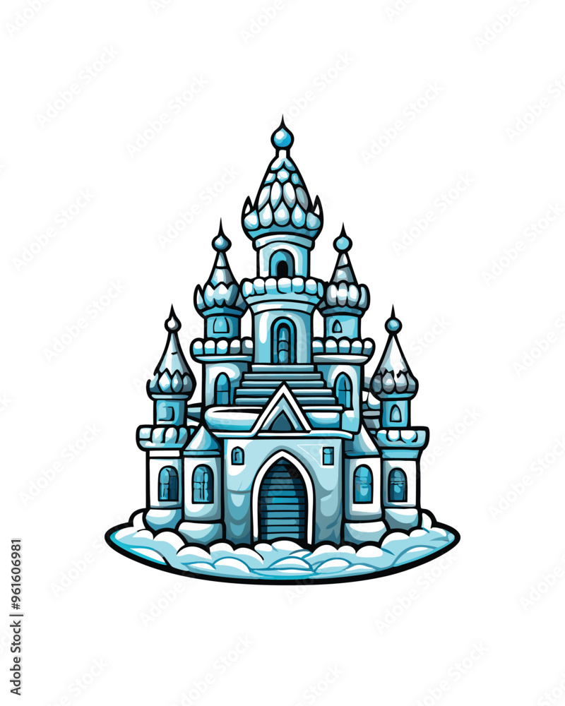 Editable stroke vector of a snow castle with tower, featuring a grand ...