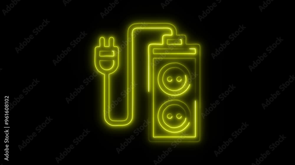 Neon Plug and Battery Icon Video HD - Glowing Electric Connection with ...