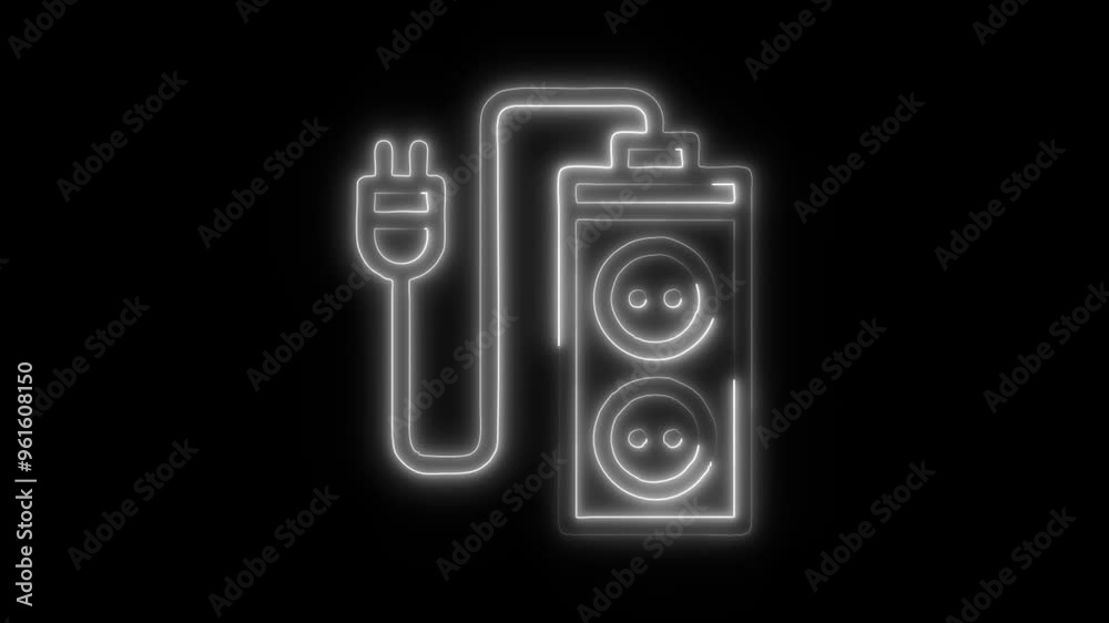 Neon Plug and Battery Icon Video HD - Glowing Electric Connection with ...