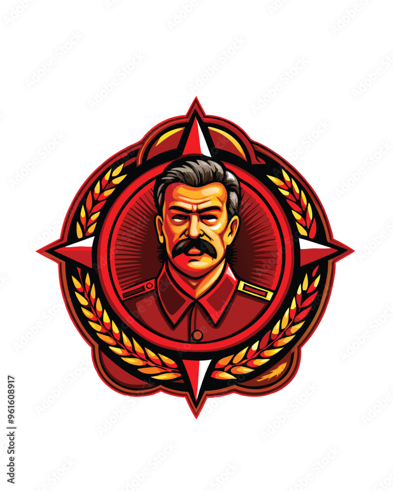 Editable stroke vector of a Soviet style propaganda poster with a ...