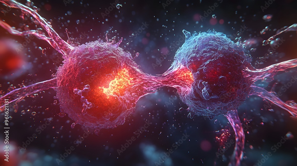 Single Cell Division Close-Up A single cancer cell splitting into two ...