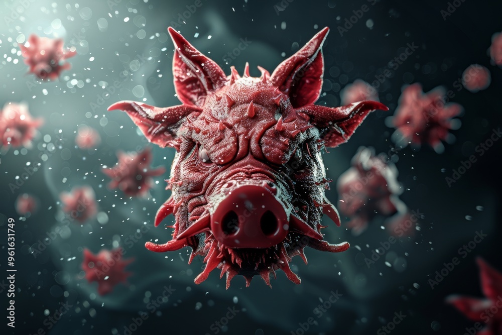 Humorous portrayal of virus angry pig head emphasizing mood. Cartoon ...