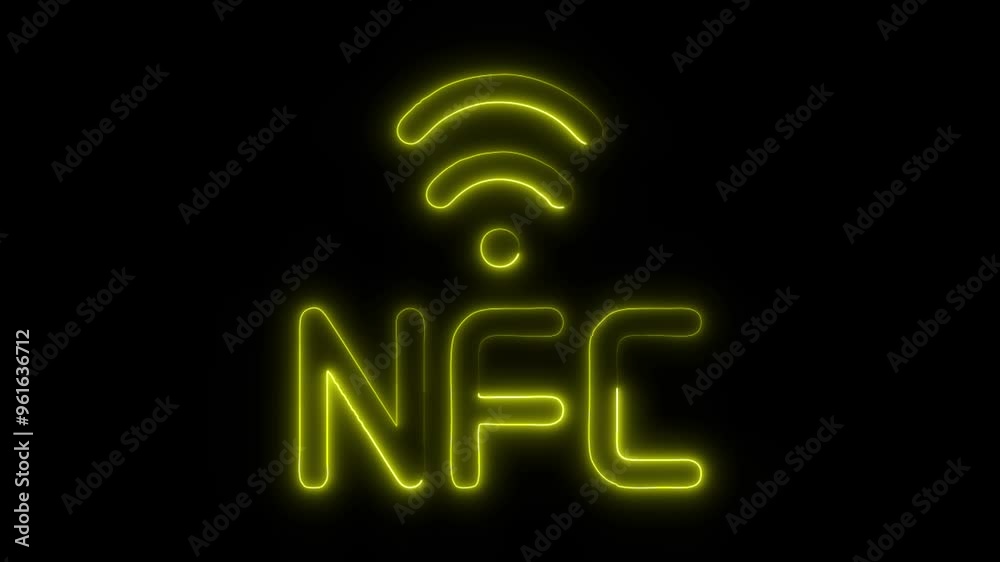 Neon NFC Icon Video HD - Glowing Wireless Communication Symbol with NFC ...