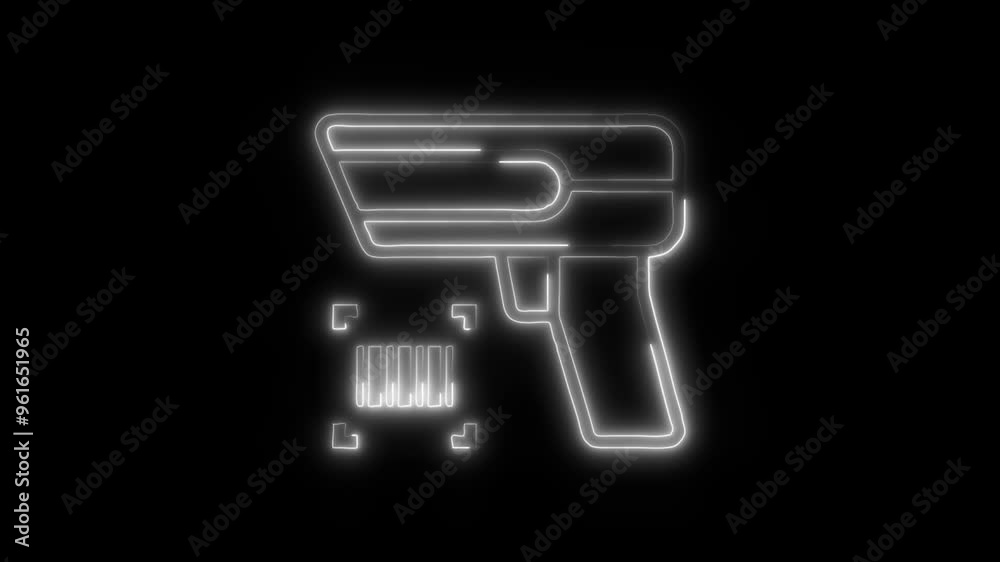 Neon Barcode Scanner Gun Icon Video HD - Glowing Technology Symbol for ...