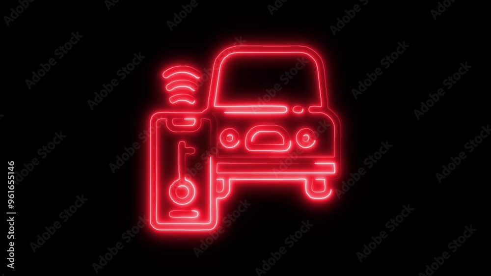 Neon Smart Car Key Icon Video HD - Glowing Car and Mobile Key Wireless ...