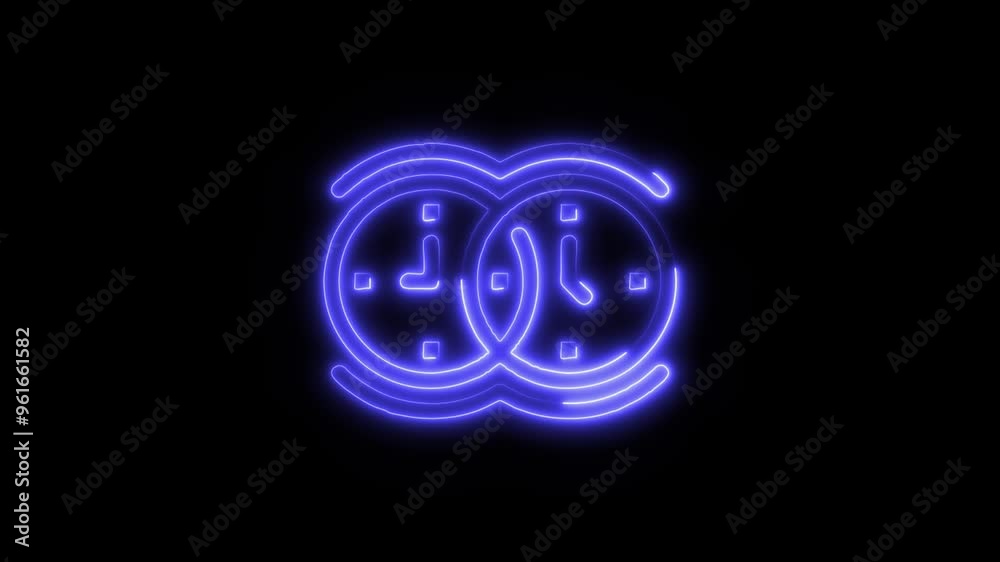 Neon Time Zone Icon Video HD - Glowing Clock and World Map Symbol for ...