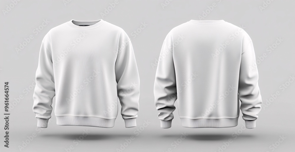 A plain white sweatshirt displayed from the front and back views on a ...