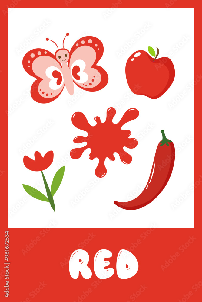 Learning colors worksheet for kids. red color flashcard. Worksheet for ...