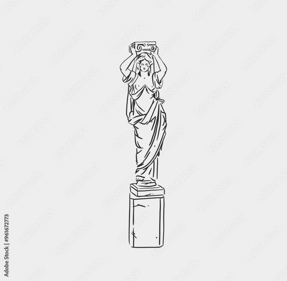 Hand drawn vector abstract outline,graphic,line greek ancient sculpture ...