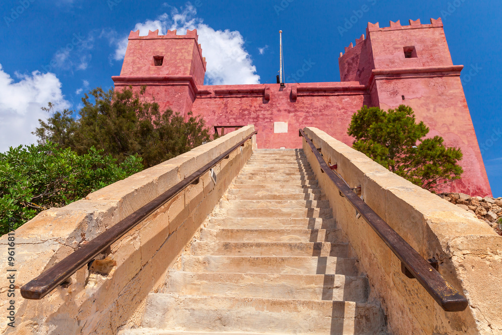 Entrance stairs of Saint Agathas Tower. It is a large watchtower of ...