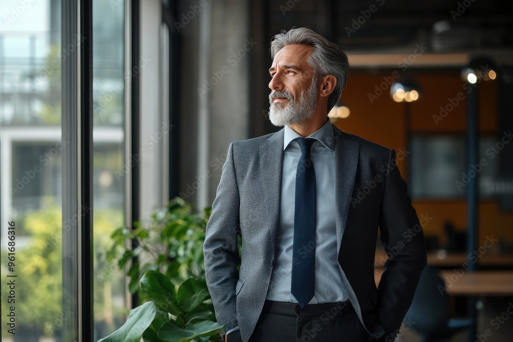 Happy confident mature 45 years old business man investor standing in ...