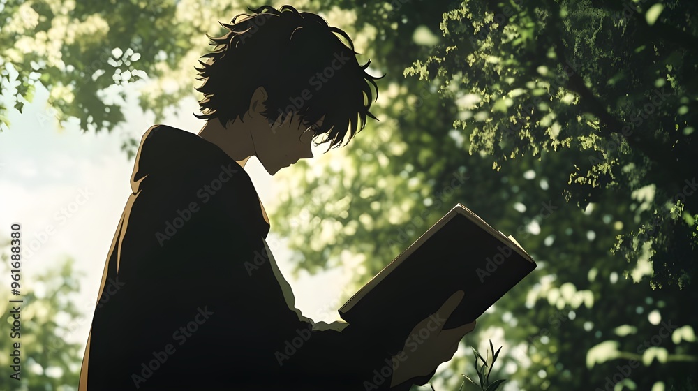 An anime character is shown reading a book, with the scene reduced to ...