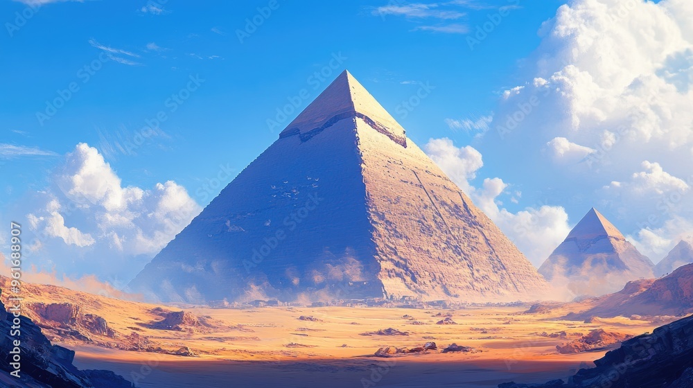 Empty Pyramids of Giza with a vast desert landscape in the foreground ...