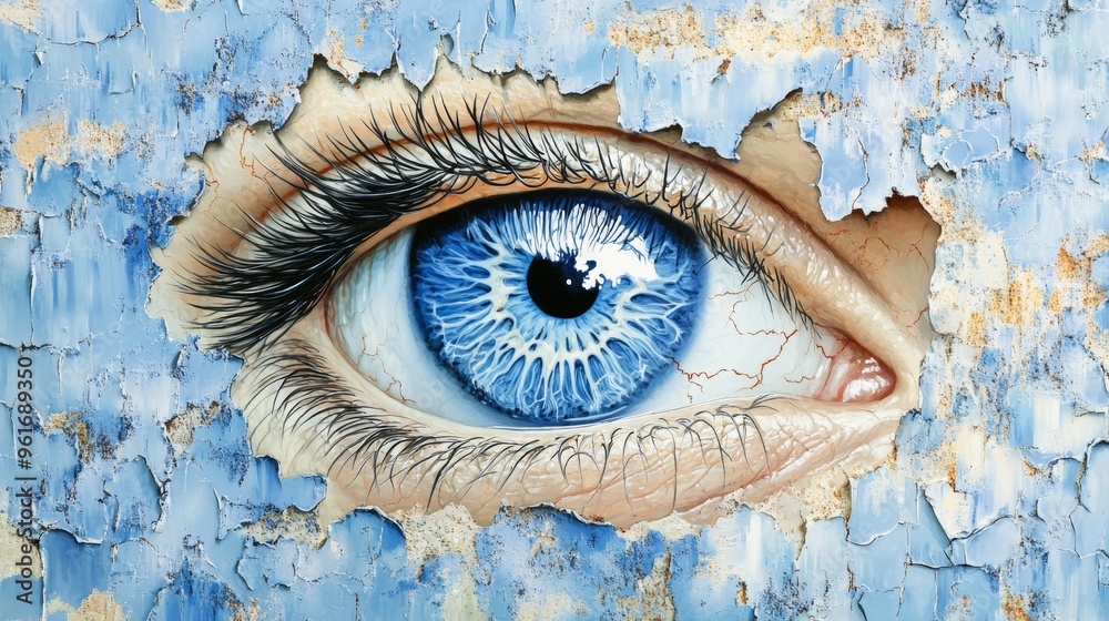 Stunning painting of a woman's eye peering through a torn hole in ...