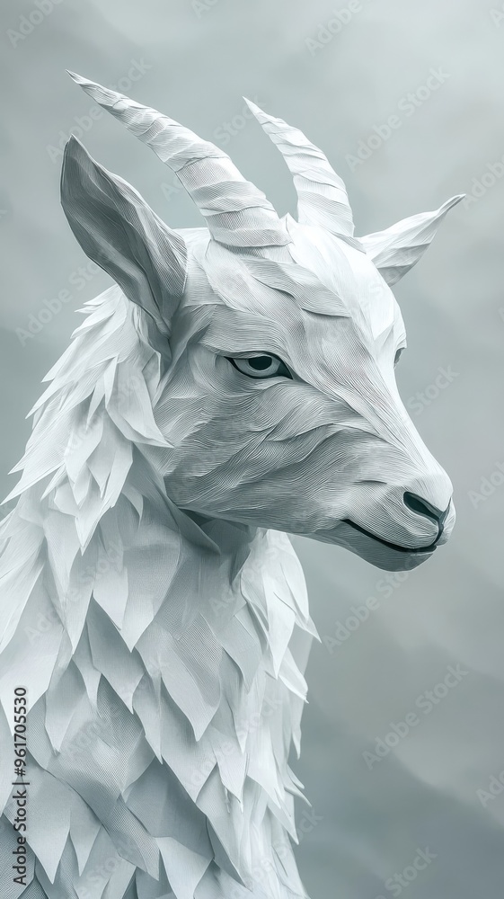 Paper art style, a goat intricately crafted with layered paper textures ...