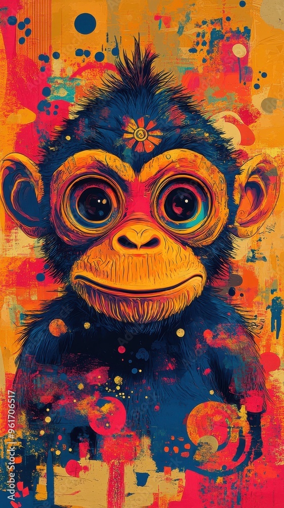 Playful, Textured pattern, a monkey with lively patterns and textures ...