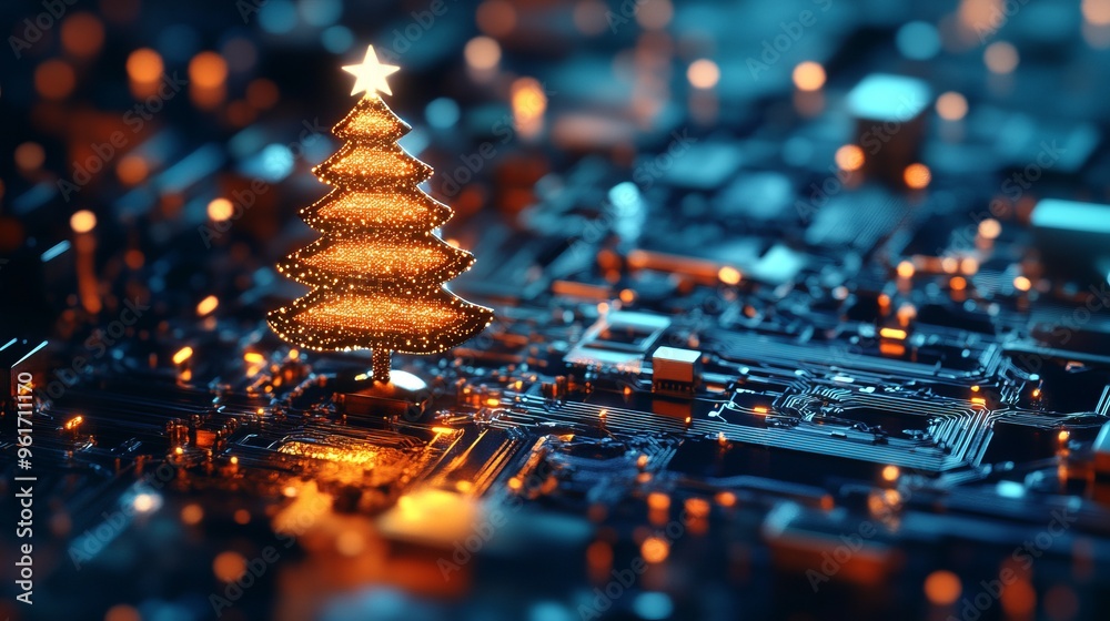 Beautiful Merry Christmas greeting card computer technology style ...