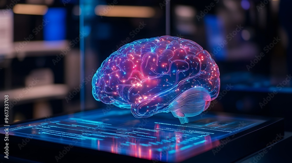 Holographic 3D digital model of the human brain displaying advanced ...