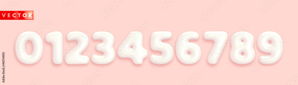 Set of volumetric glossy white 3d numbers from 0 to 9 in realistic ...