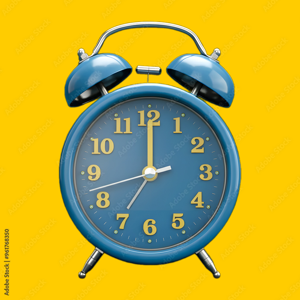 Retro Blue Alarm Clock The image features a retro-style blue alarm ...