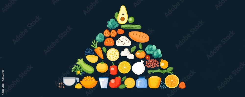Flat design of a food pyramid chart, symbolizing the role of balanced ...