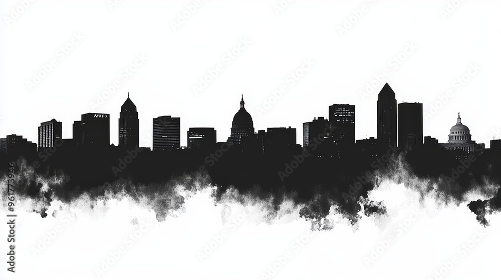 Panoramic view of Washington DC city skyline featuring iconic buildings ...