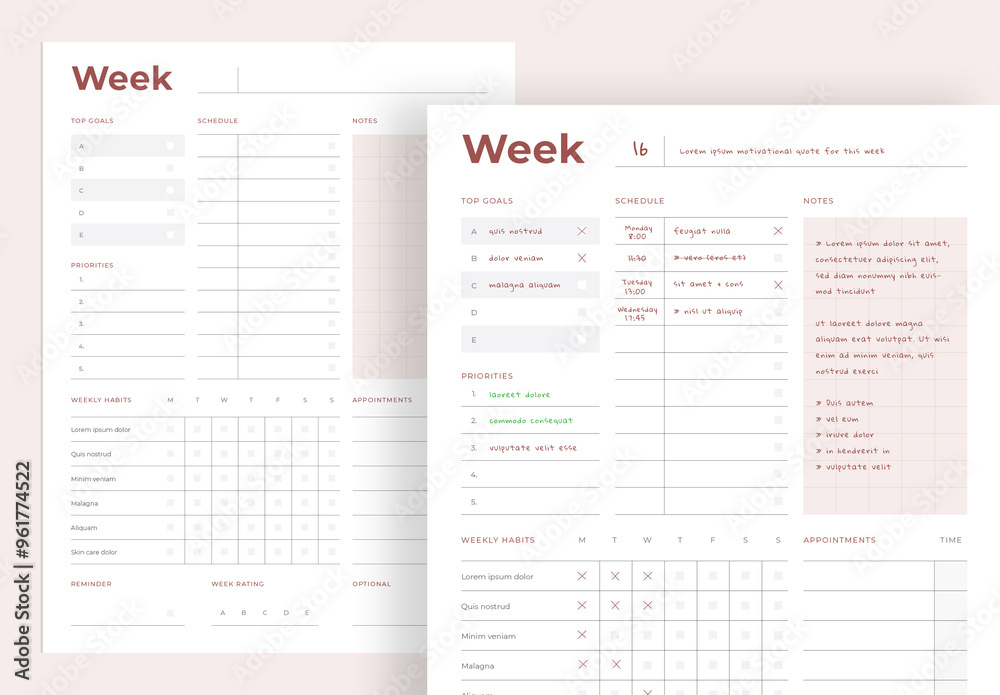 Weekly Planner For Time Management Stock Template | Adobe Stock