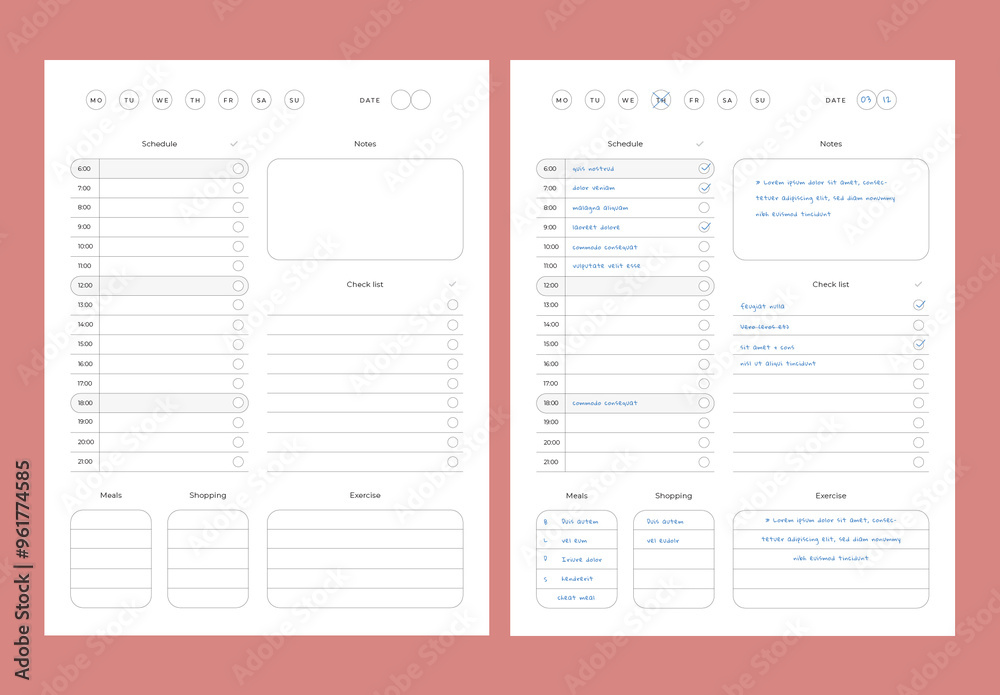 Daily Planner With Simple Design Stock Template | Adobe Stock