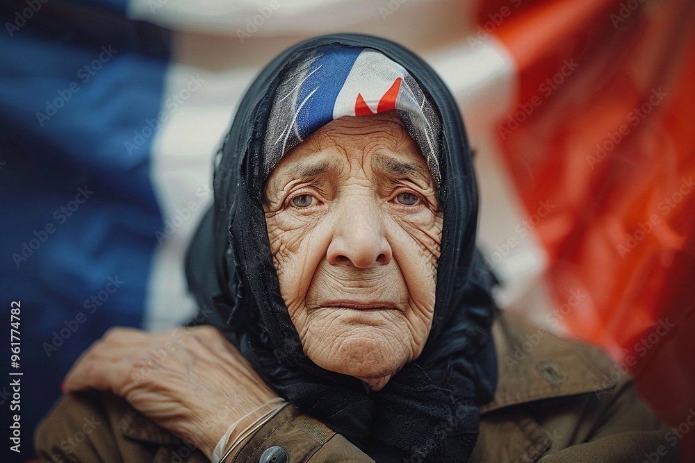 Patriotism fused identity elderly syrian woman holds flag. Experience ...