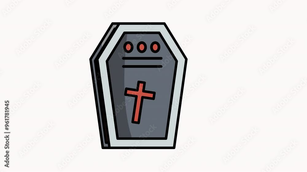 Animated casket icon dengan resolusi 4k. Halloween decoration flat outline animation. Moving ...