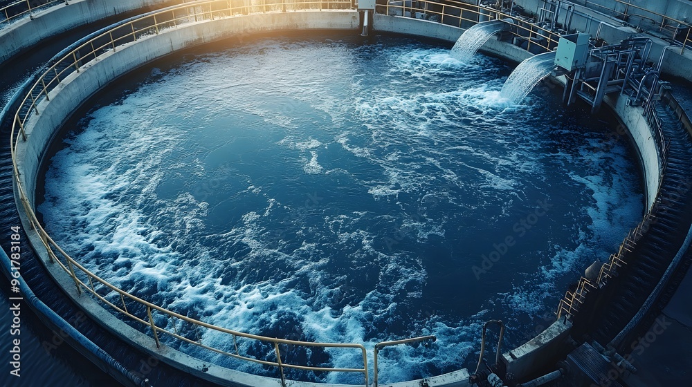 Water Treatment Clarifier A large circular clarifier in an industrial ...