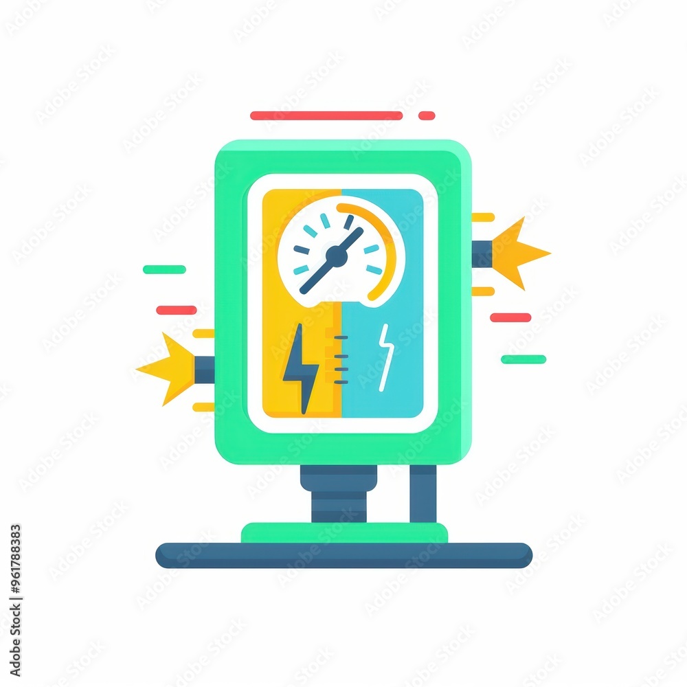 Stylized electrical meter with lightning bolts and speedometer ...