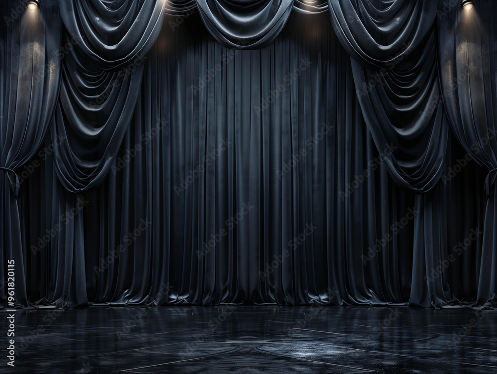 Hanging dark navy blue velvet stage curtains dramatic elegant backdrop ...
